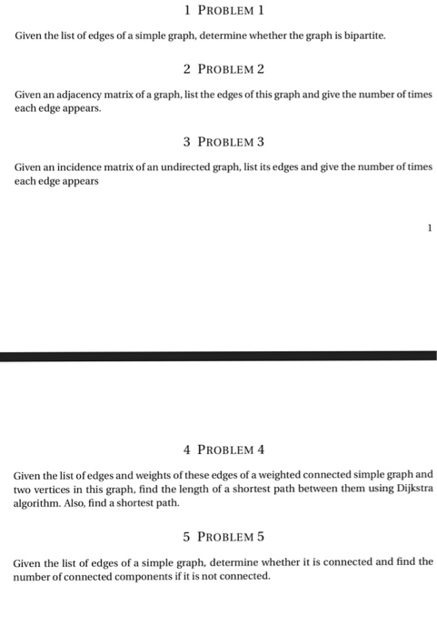 1 PROBLEMİ Given the list of edges of a simple graph, | Chegg.com