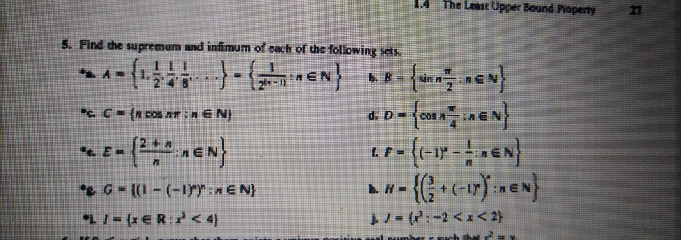 Solved The Least Upper Bound Property S. Find the supremum | Chegg.com
