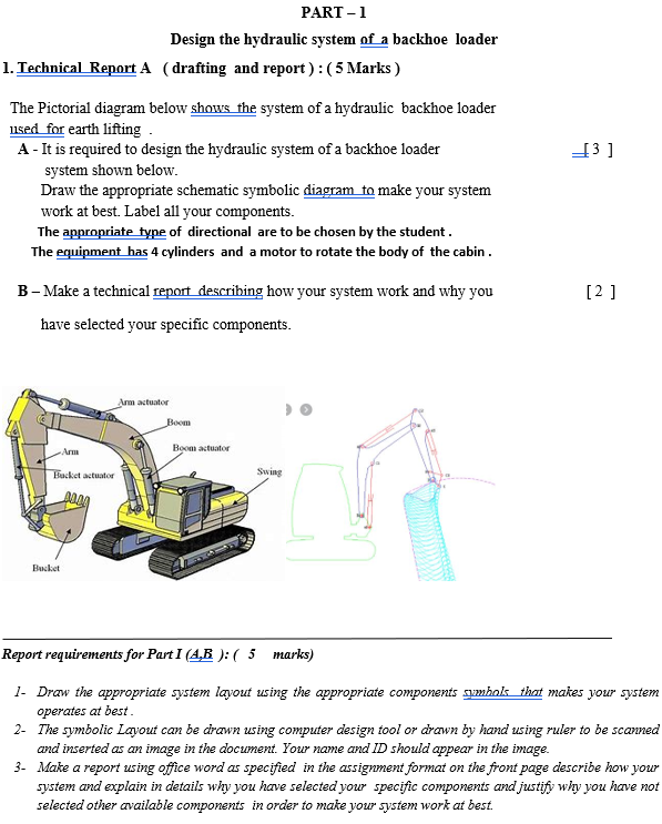 Solved PART-1 Design the hydraulic system of a backhoe | Chegg.com