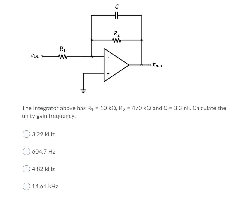 Solved R2 R1 Vin Vout The integrator above has R1 = 10 kN, | Chegg.com