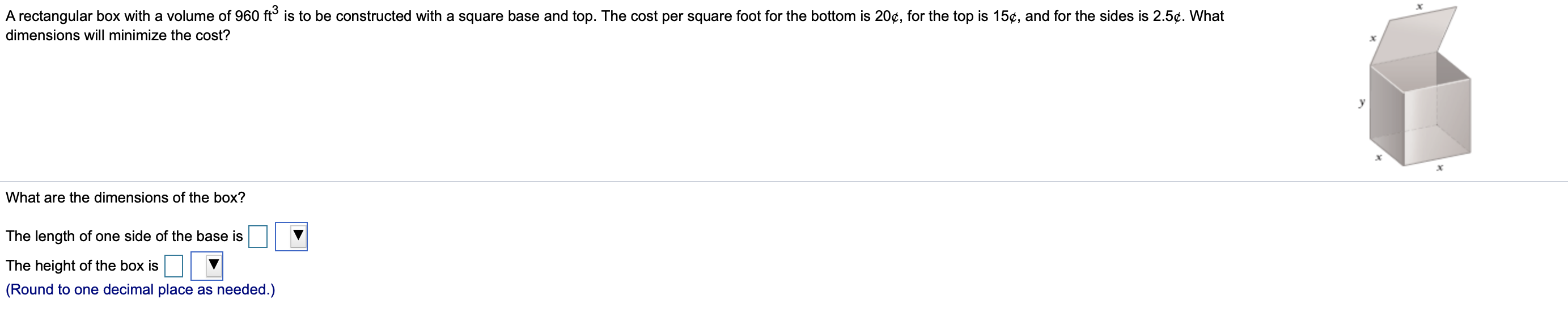 Solved A rectangular box with a volume of 960 ft3 is to be | Chegg.com