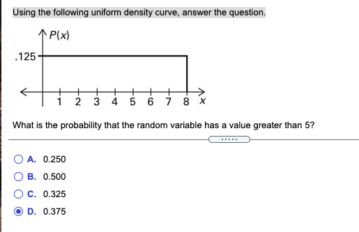 Solved Using the following uniform density curve, answer the | Chegg.com