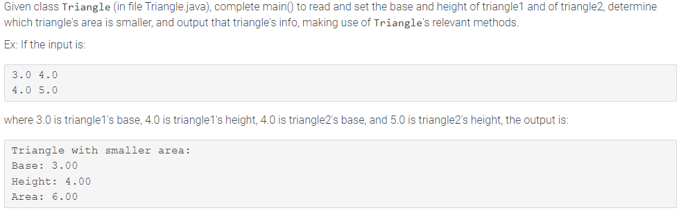 Solved 1.16 LAB: Triangle area comparison (classes) I am | Chegg.com