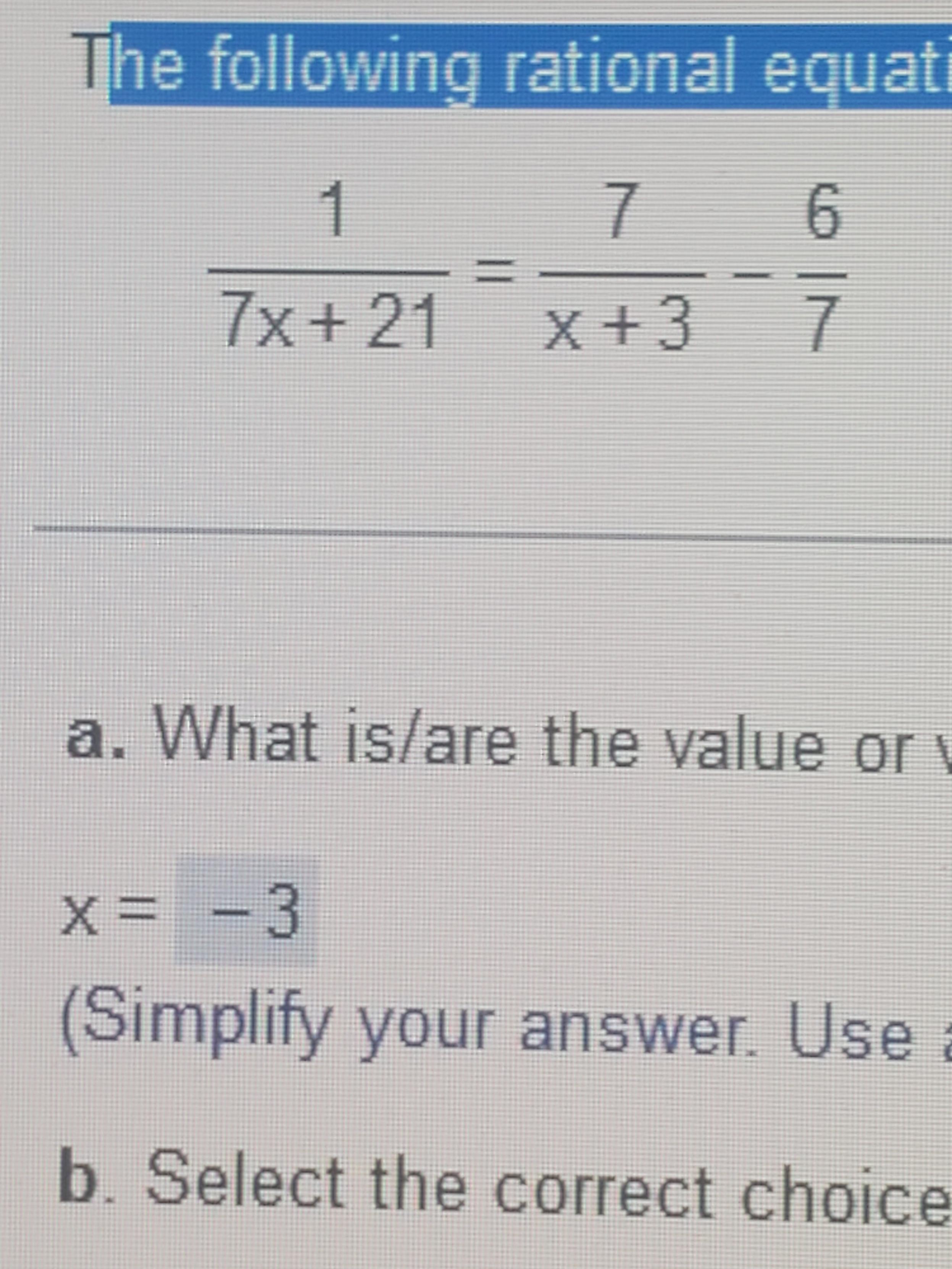Solved The following rational equat 7x+211=x+37−76 a. What | Chegg.com