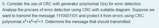 Solved 5. Consider the use of CRC with generator polynomial | Chegg.com