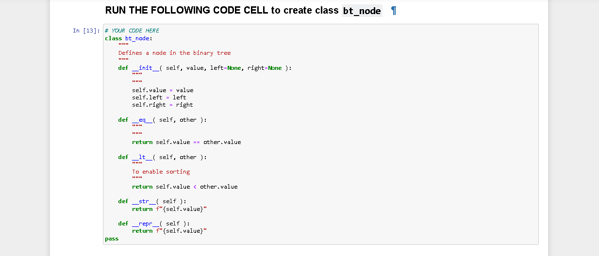Solved RUN THE FOLLOWING CODE CELL to create class bt_node I | Chegg.com