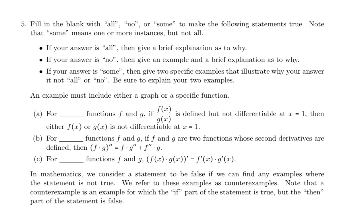 Solved 5. Fill in the blank with "all", "no", or "some" to | Chegg.com