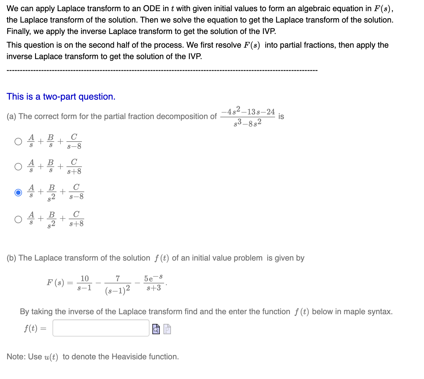 Solved We can apply Laplace transform to an ODE in t with | Chegg.com