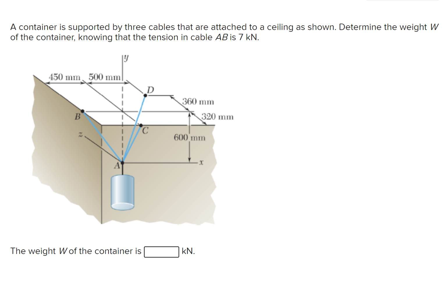 Solved A container is supported by three cables that are | Chegg.com