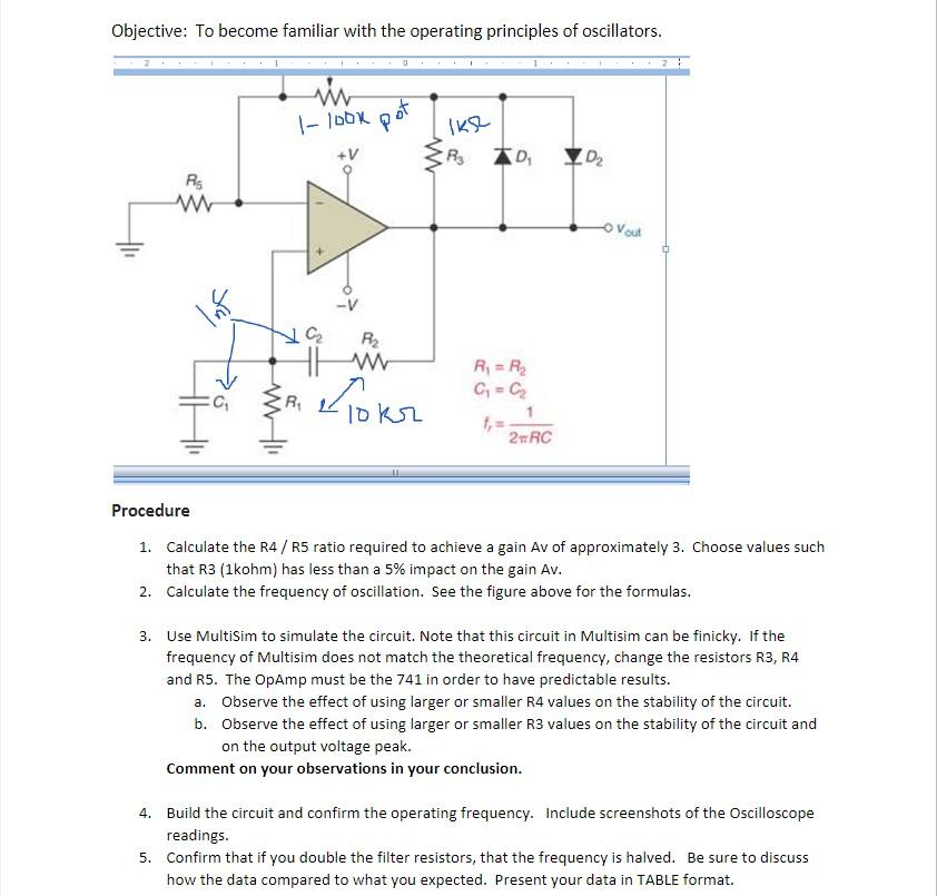 Solved Objective: To become familiar with the operating | Chegg.com