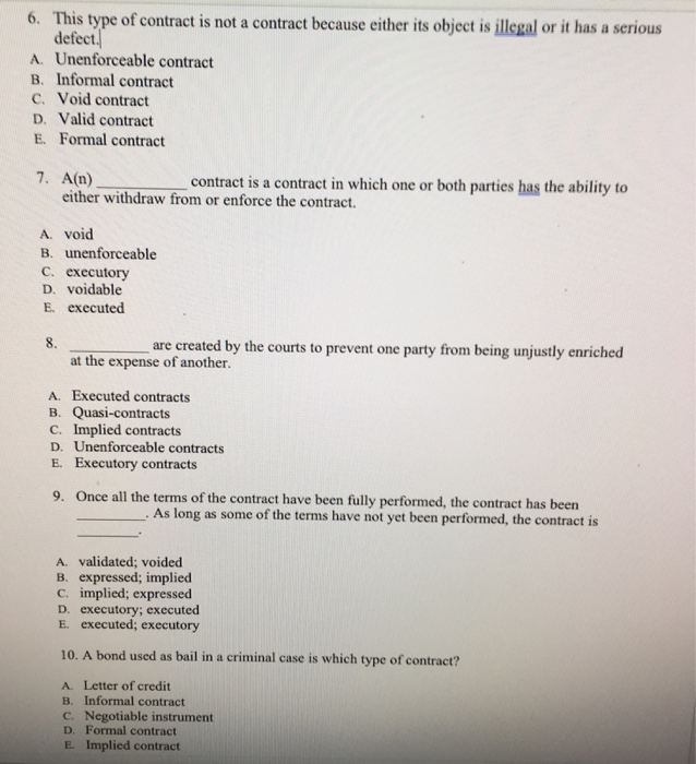 Solved 6. This type of contract is not a contract because | Chegg.com