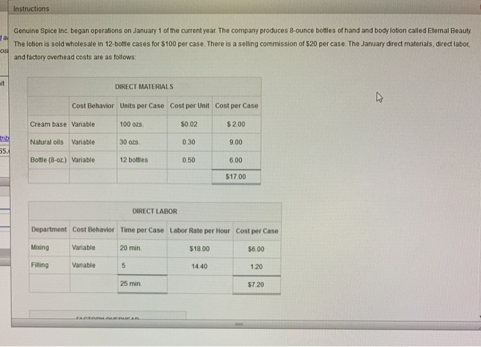 Solved Instructions Genuine Spice Inc. began operations on | Chegg.com