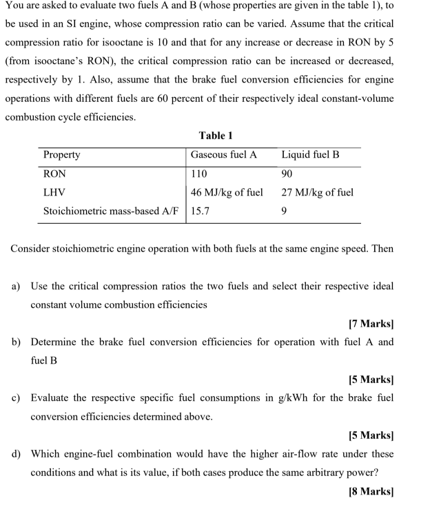 Solved You are asked to evaluate two fuels A and B (whose | Chegg.com