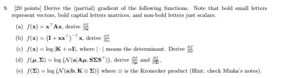 Solved 9. 20 points) Derive the (partial) gradient of the | Chegg.com