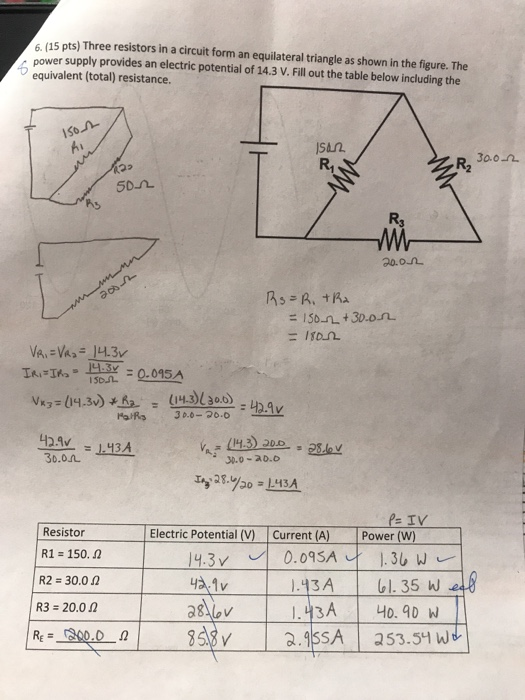 Solved 6.(15 pts) Three resistors in a circuit form an | Chegg.com