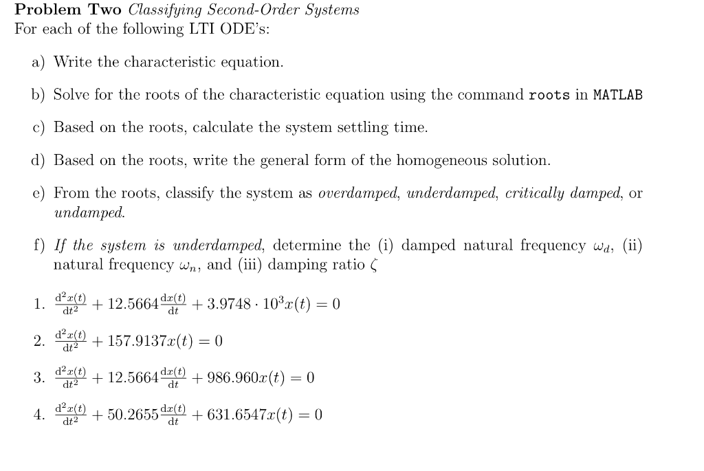 Solved Problem Two Classifying Second-Order Systems For each | Chegg.com