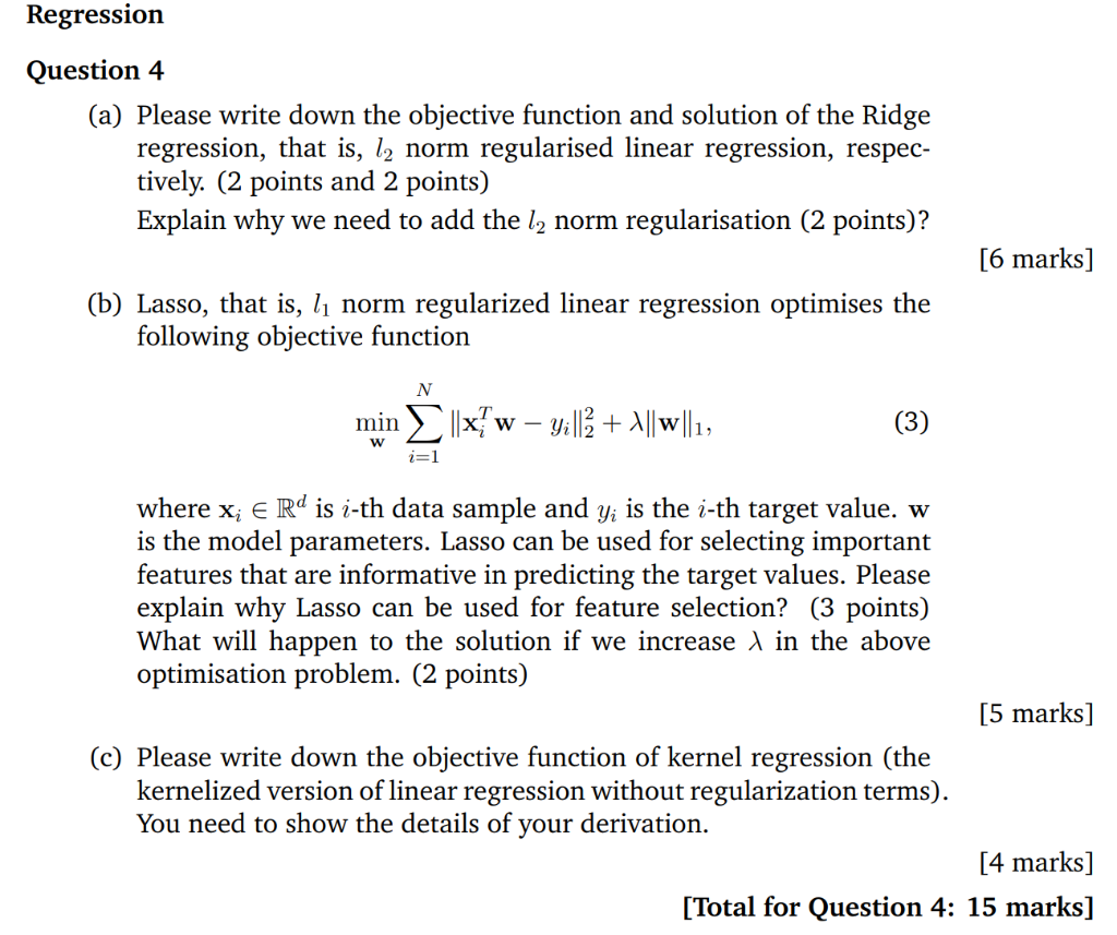 Solved Regression Question 4 (a) Please write down the | Chegg.com