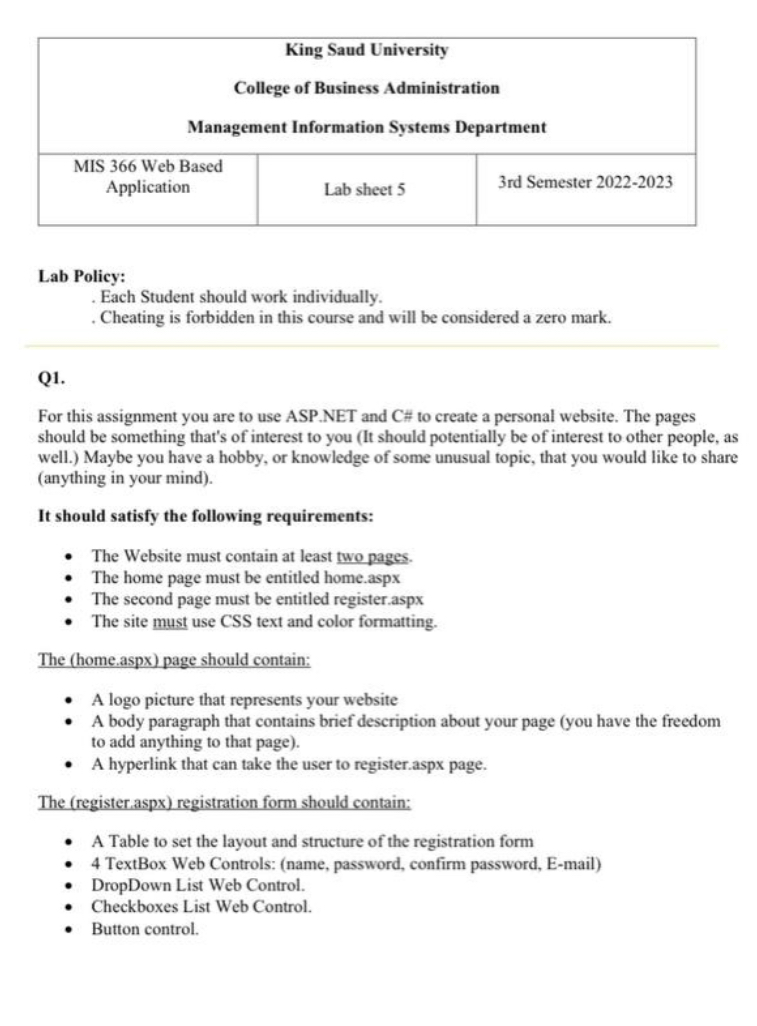 Solved Lab Policy: . Each Student should work individually. | Chegg.com