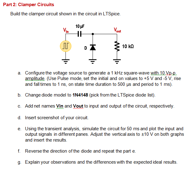 Solved Part 2: Clamper Circuits Build the clamper circuit | Chegg.com