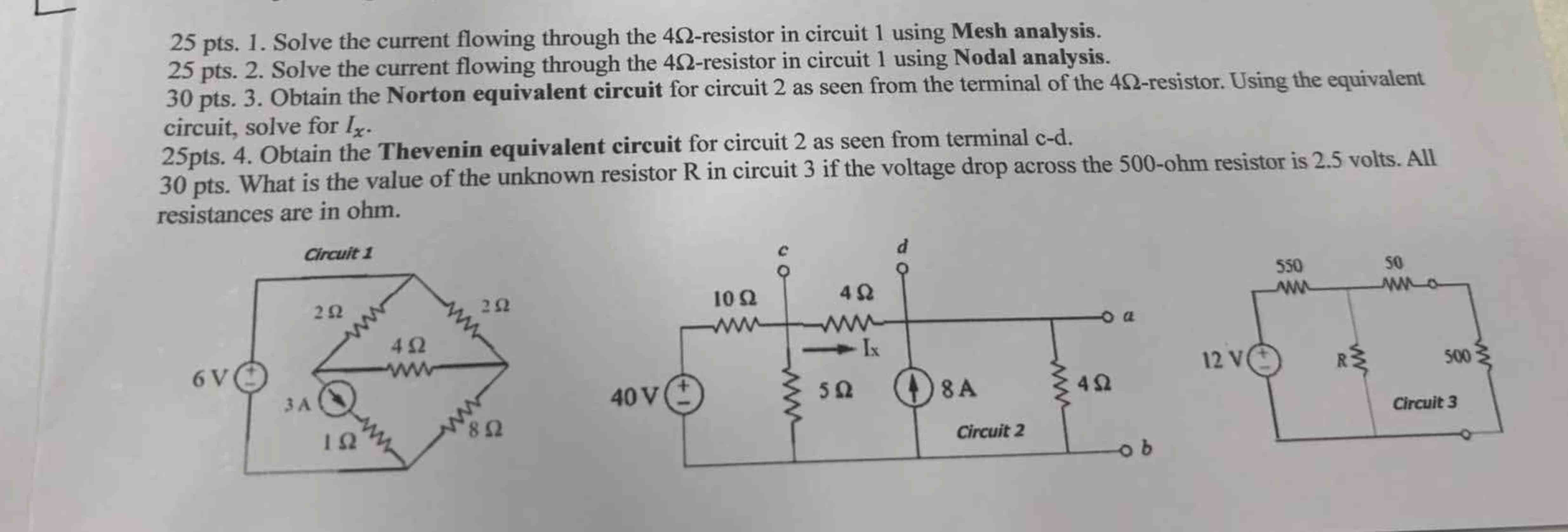 Solved 25 ﻿pts. 1. ﻿Solve the current flowing through the | Chegg.com