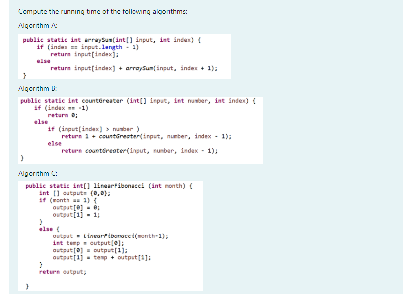 Solved Compute the running time of the following algorithms: | Chegg.com