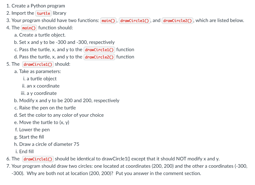 Solved 1. Create a Python program 2. Import the turtle | Chegg.com