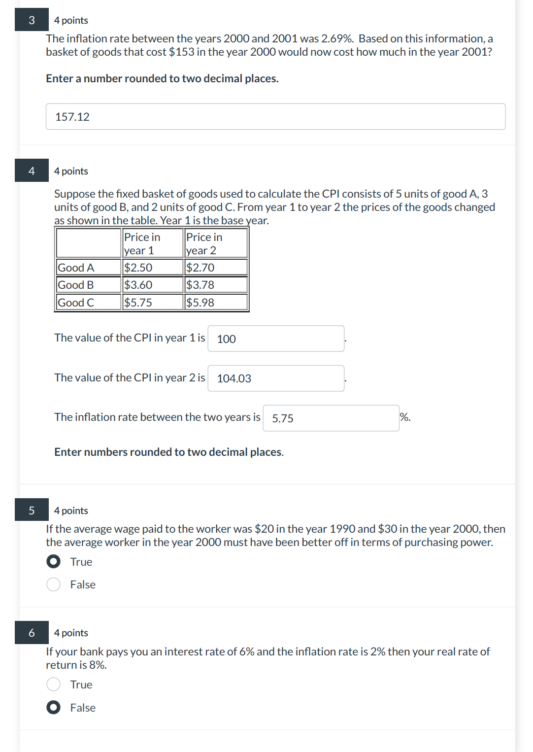 Solved 4 points The inflation rate between the years 2000 | Chegg.com