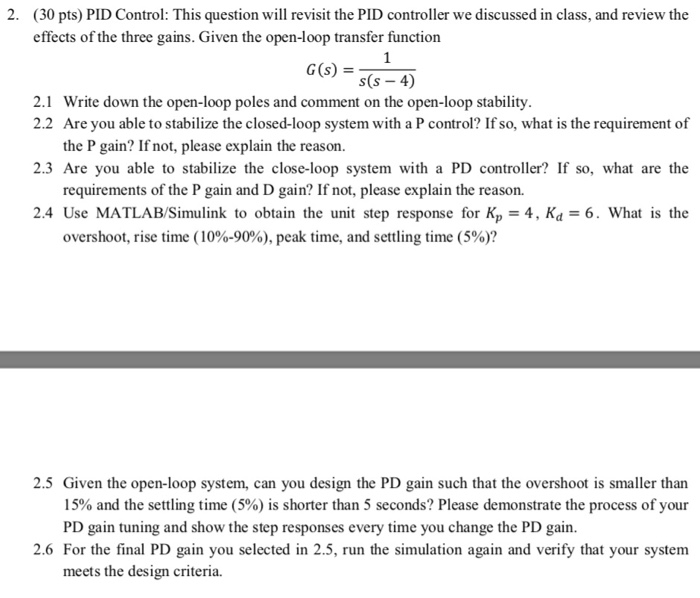 Solved (30 pts) PID Control: This question will revisit the | Chegg.com
