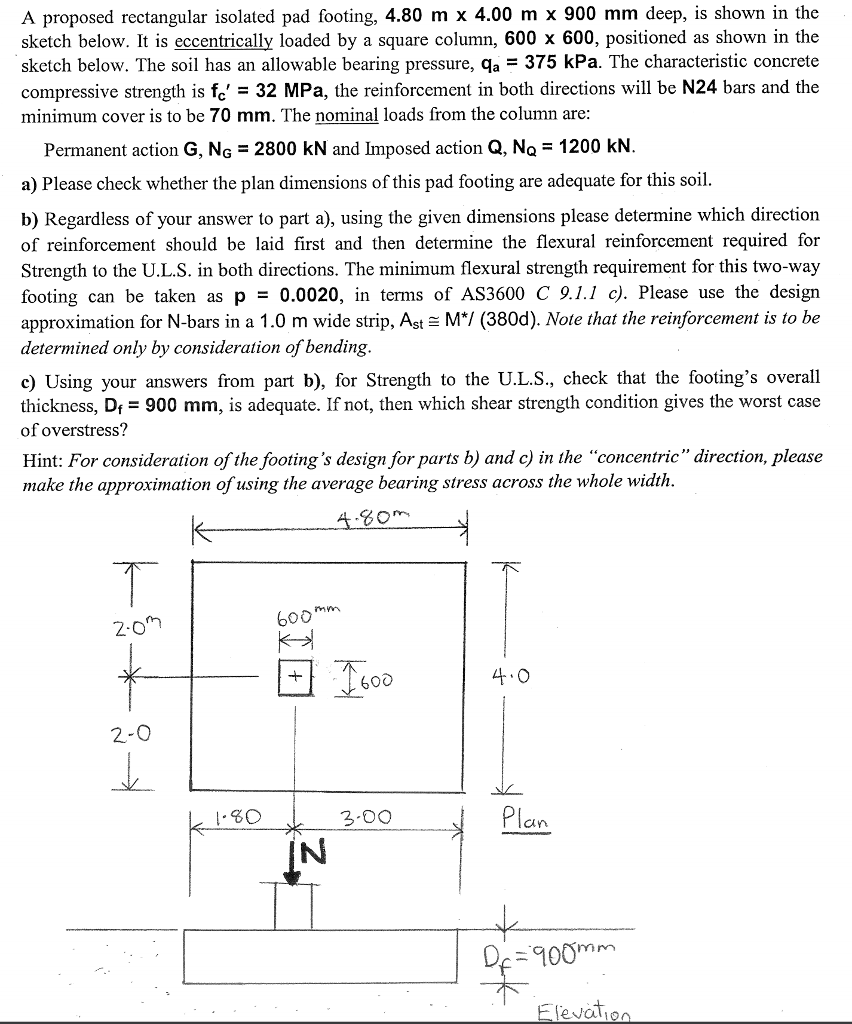 A proposed rectangular isolated pad footing, 4.80 m x | Chegg.com