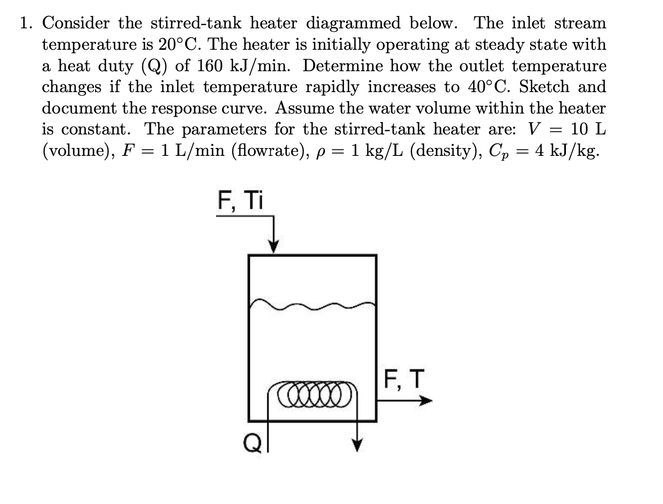 [Solved]: 1. Consider the stirred-tank heater diagrammed b