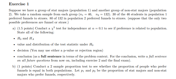 Solved Exercise 1 Suppose we have a group of stat majors | Chegg.com
