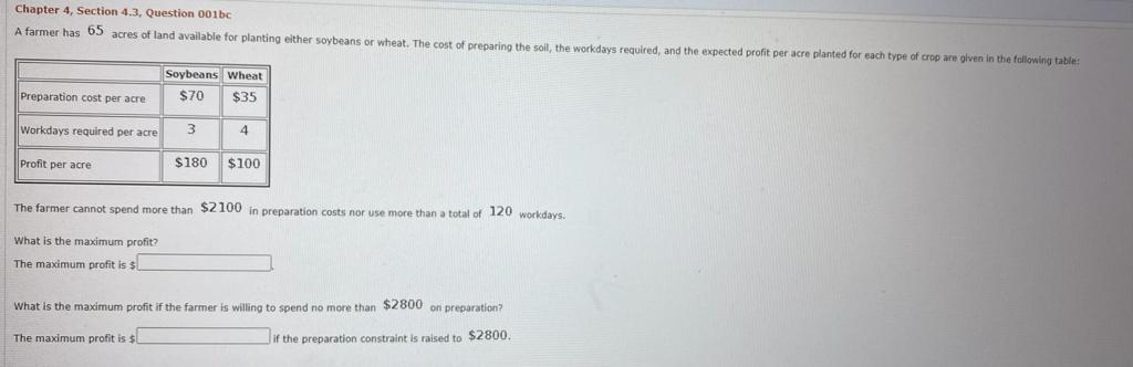 Solved Chapter 4, Section 4.3, Question 001bc A farmer has | Chegg.com
