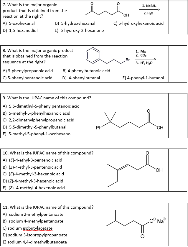 Solved 1. NaBH OH 2. H20 7. What is the major organic | Chegg.com