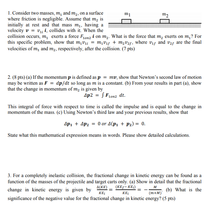 Solved 1. Consider two masses, m and m2, on a surface where | Chegg.com