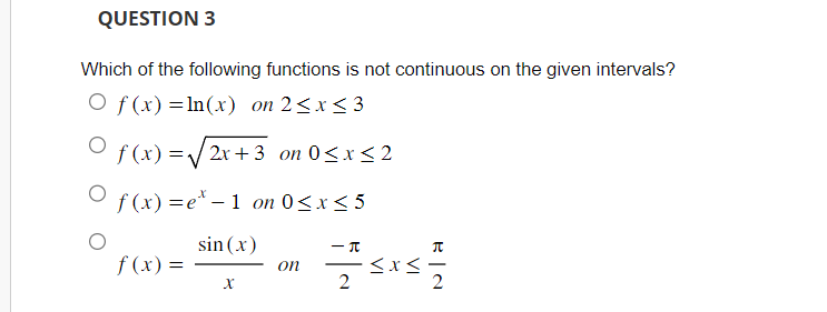 Solved Which of the following functions is not continuous on | Chegg.com