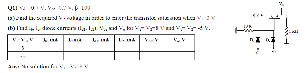 Solved Q2(36) ﻿For given BJT circuit Vbe=|0.7|V,β=100,Vi=Vm | Chegg.com