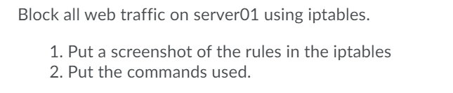 Solved Block All Web Traffic On Server01 Using Iptables 1 