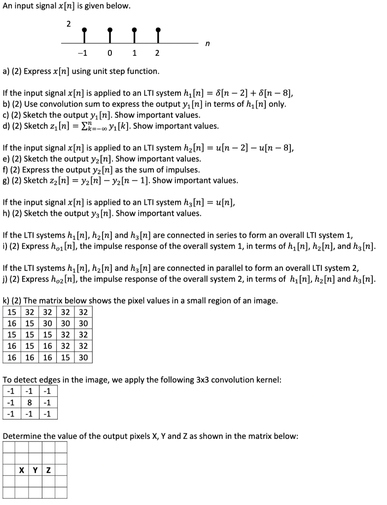 Solved An input signal x[n] is given below. a) (2) Express | Chegg.com