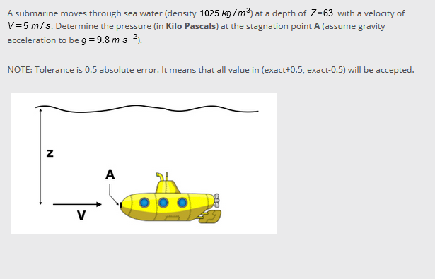 Solved A submarine moves through sea water (density 1025 | Chegg.com