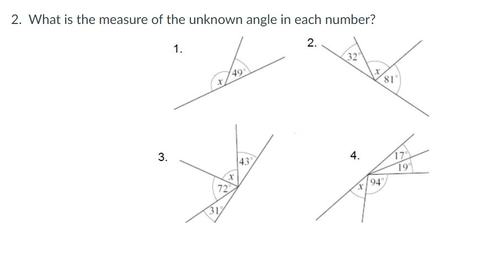 Solved 2 What Is The Measure Of The Unknown Angle In Each Chegg solved-2-what-is-the-measure-of-the-unknown-angle-in-each-chegg