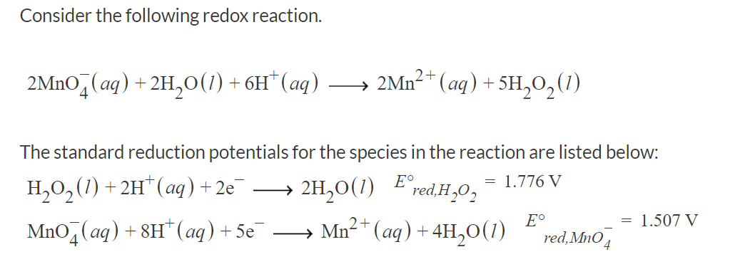 Solved Consider the following redox reaction. | Chegg.com