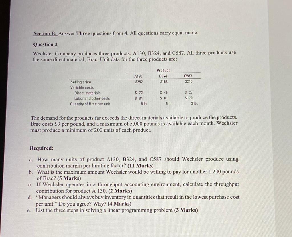 Solved Section B: Answer Three questions from 4. All | Chegg.com