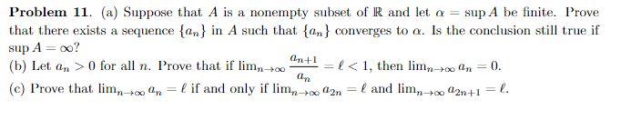 Solved Problem 11. (a) Suppose that A is a nonempty subset | Chegg.com