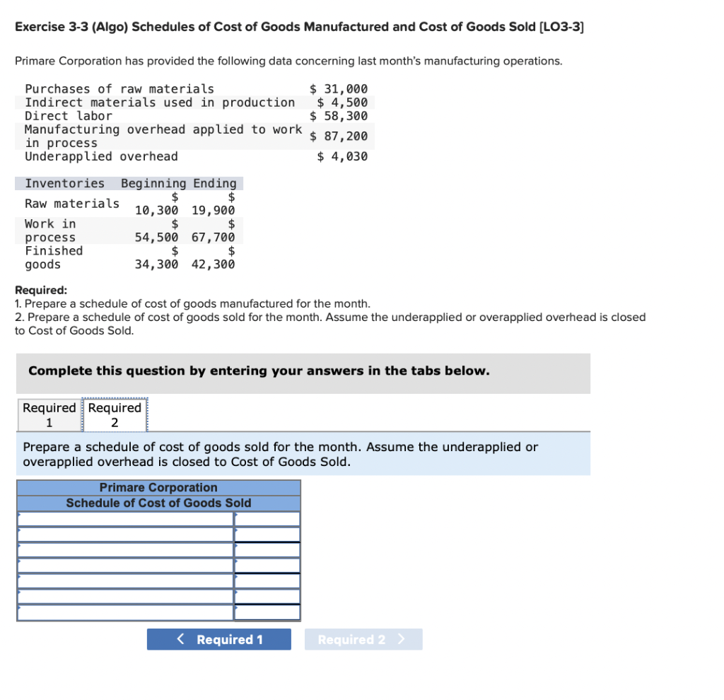 Solved Exercise 3-3 (Algo) Schedules of Cost of Goods | Chegg.com