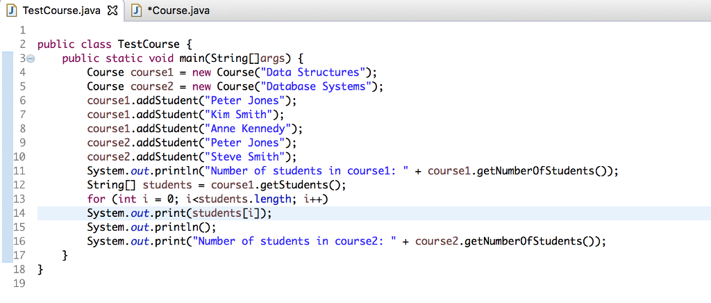 Solved D Testcourse.java × D *Course.java 2 public class | Chegg.com