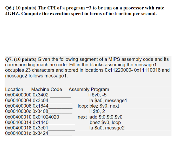 Solved Q6.( 10 points) The CPI of a program =3 to be run on | Chegg.com