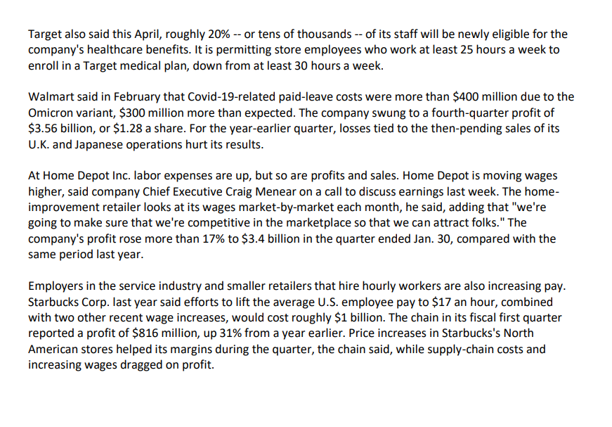 Solved Target To Bolster Pay and Benefits Sarah Nassauer The | Chegg.com