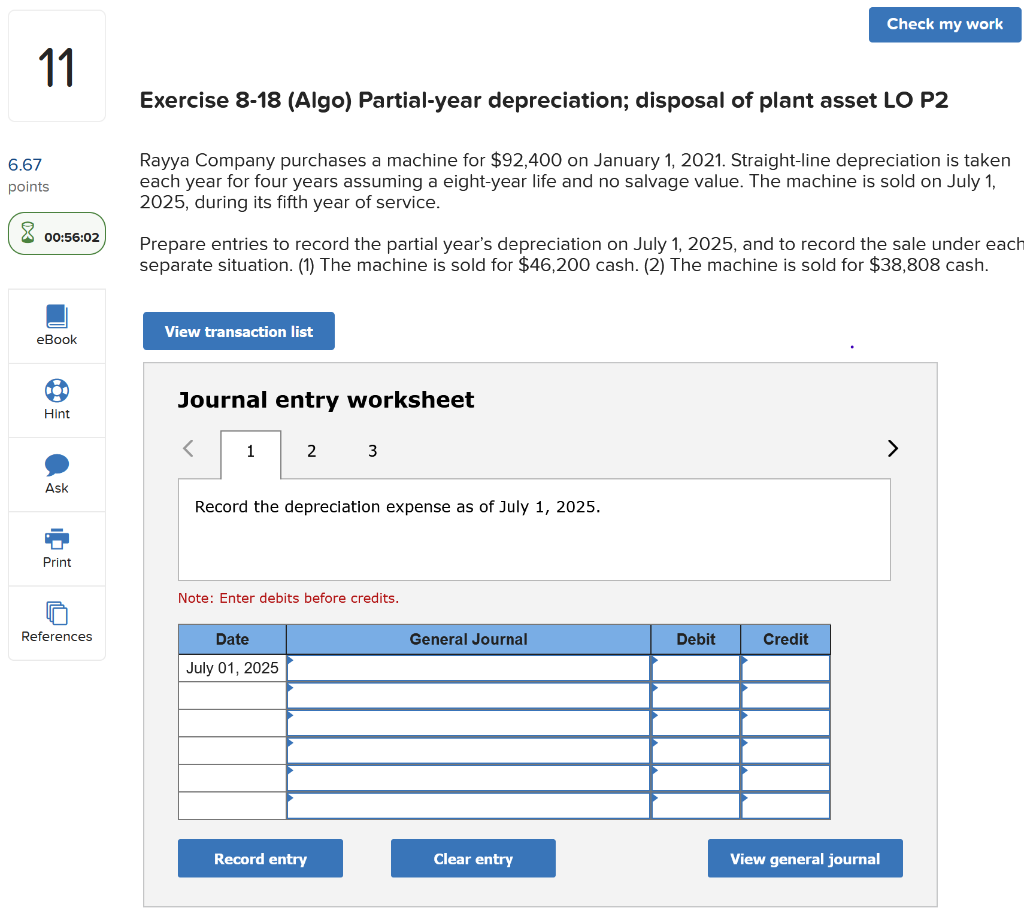 Solved Exercise 8-18 (Algo) Partial-year depreciation; | Chegg.com