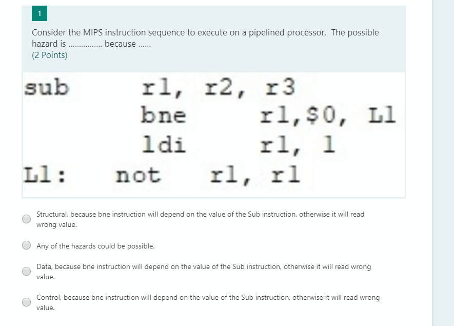 Solved Consider the MIPS instruction sequence to execute on | Chegg.com