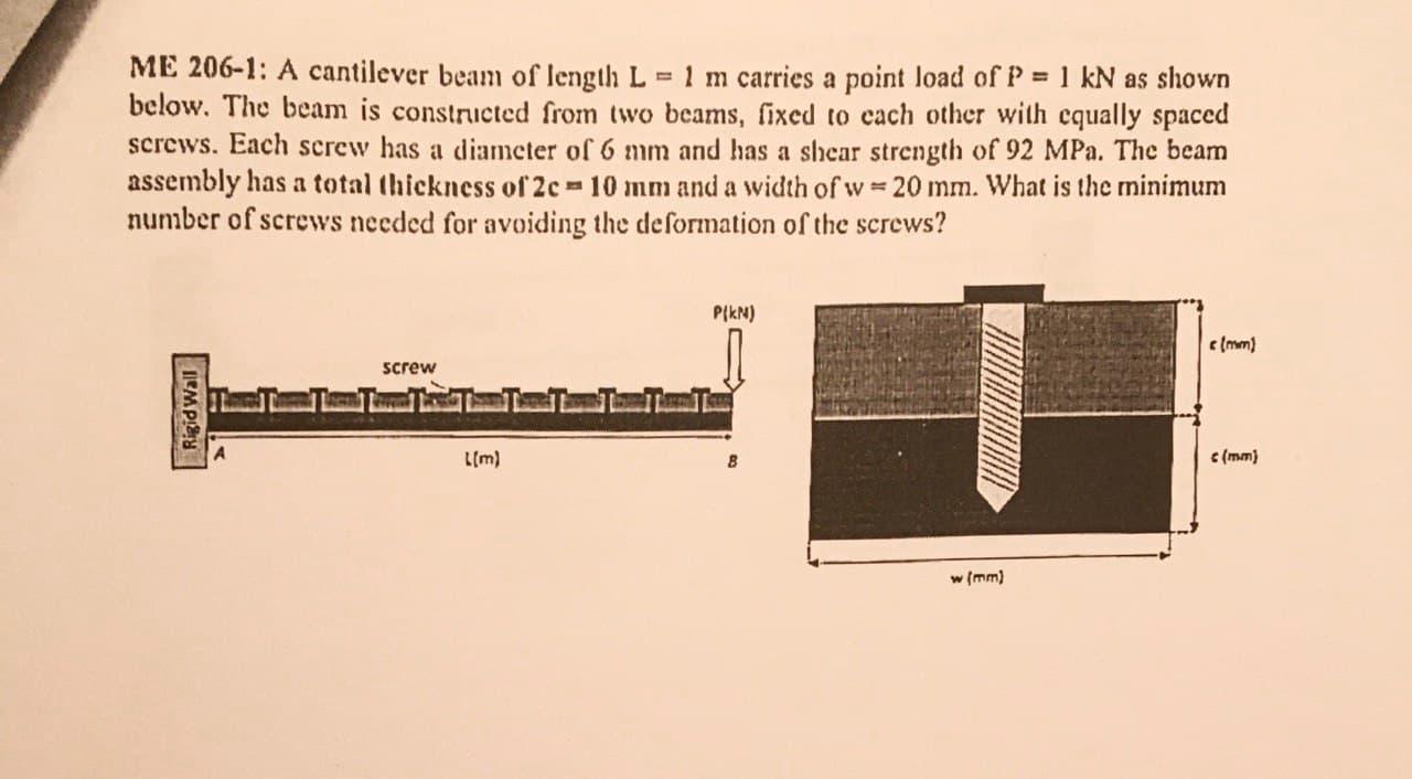 Solved ME 206-1: A cantilever beam of length L = 1 m carries | Chegg.com